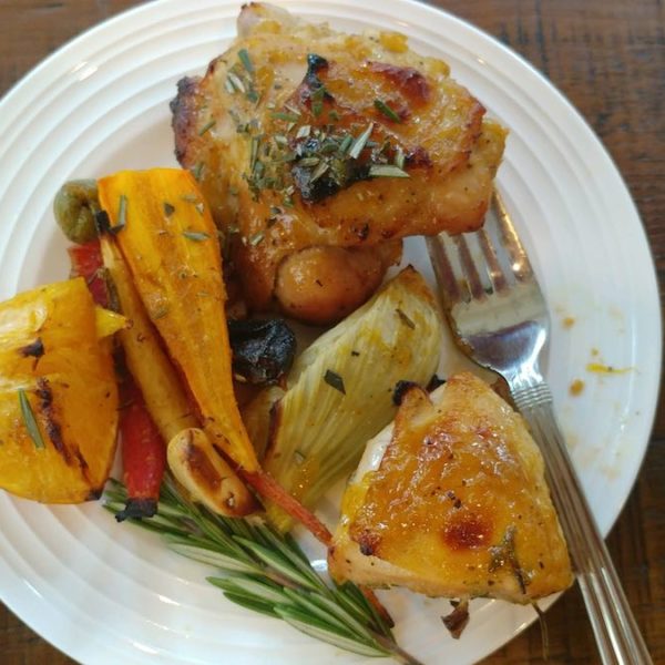 Sheet Pan Chicken Marbella with Garlic Rosemary Citrus Sauce - Marie ...