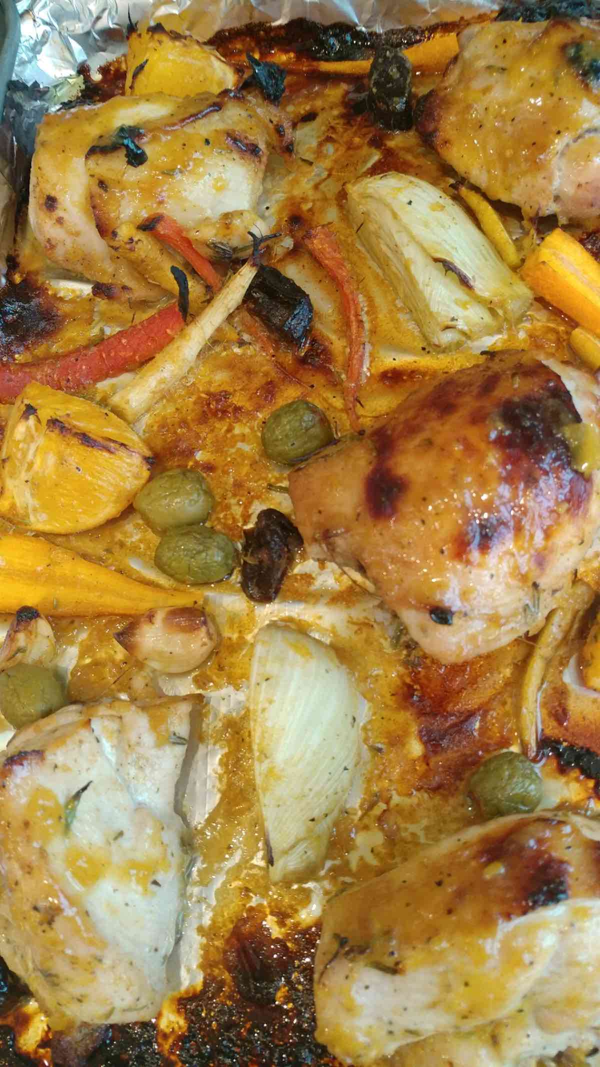 Sheet Pan Chicken Marbella with Garlic Rosemary Citrus Sauce - Marie ...